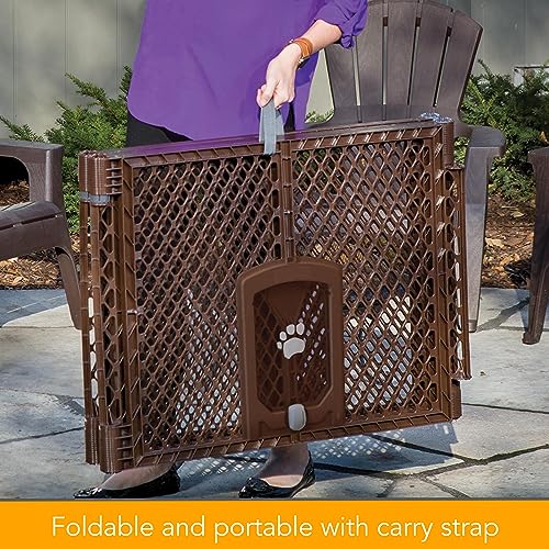 North States MyPet Petyard Passage: Made in USA, 4-panel pet enclosure with lockable pet door. Freestanding. 7 sq. ft of play area (26" Tall, Brown)