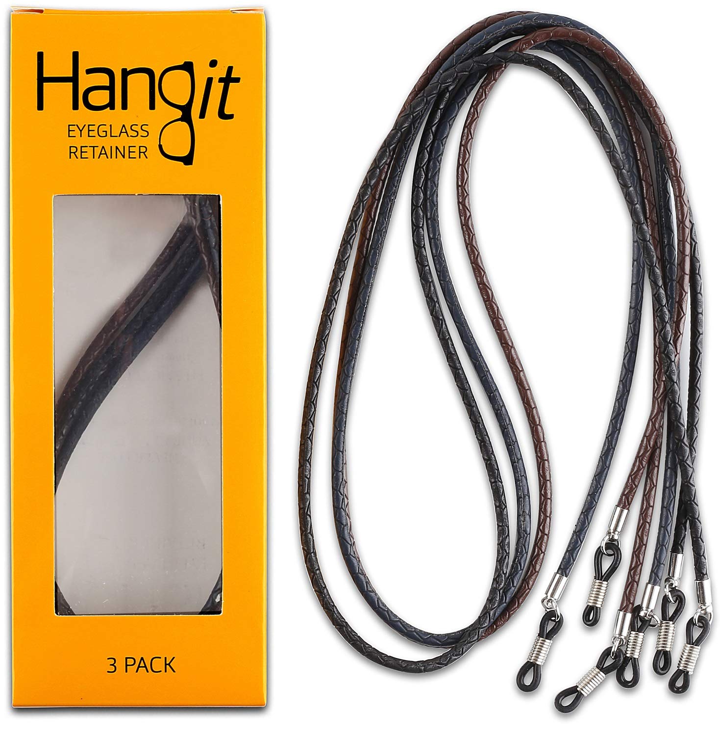 Avitron Elegant Eyeglass, Sunglass Strap-Chain- Retainer,Sports Band, 3 Black Pack PU Leather For Men Women By HANGIT