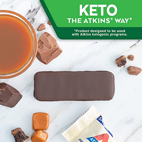 Atkins Caramel Double Chocolate Crunch Snack Bar, Protein Snack, High in Fiber, 2g Sugar, Keto Friendly, 5 Count
