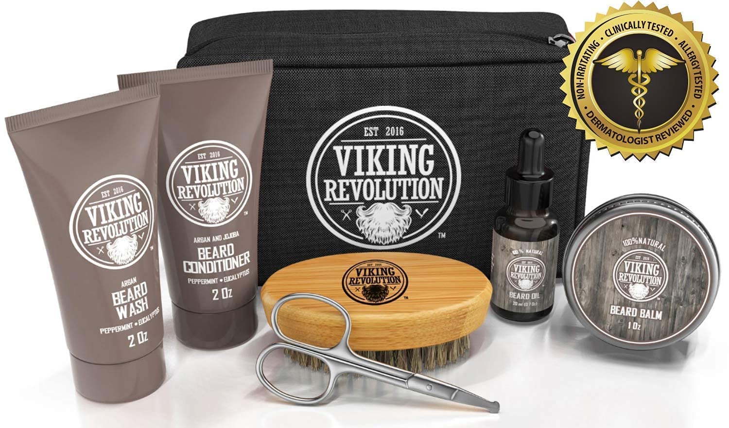 Beard Care Kit for Men Gift - Beard Grooming Kit Contains Travel Size Beard Oil, Beard Balm, Beard Shampoo & Conditioner, Beard Brush and Grooming Scissors - Includes Travel Case (Original)