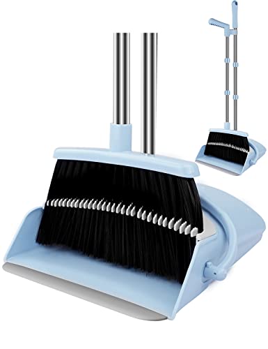 Broom and Dustpan Set for Home with Long Handle Upright 50'' Broom with Dustpan Combo Set Broom and Dustpan Set Heavy Duty Indoor Outdoor Broom for Kitchen Office Lobby Use