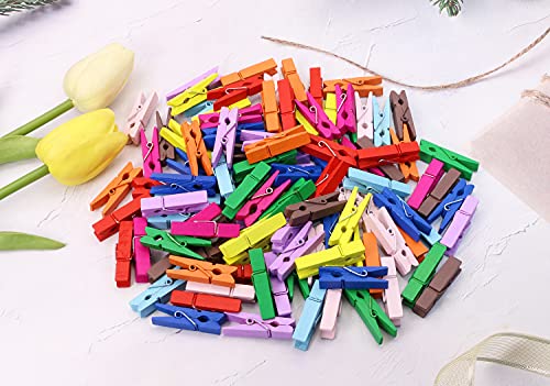 Penta Angel 120PCS Mini Bright Colored Spring Natural Wooden Clothespins Photo Paper Peg Pin Craft Clips with Twine