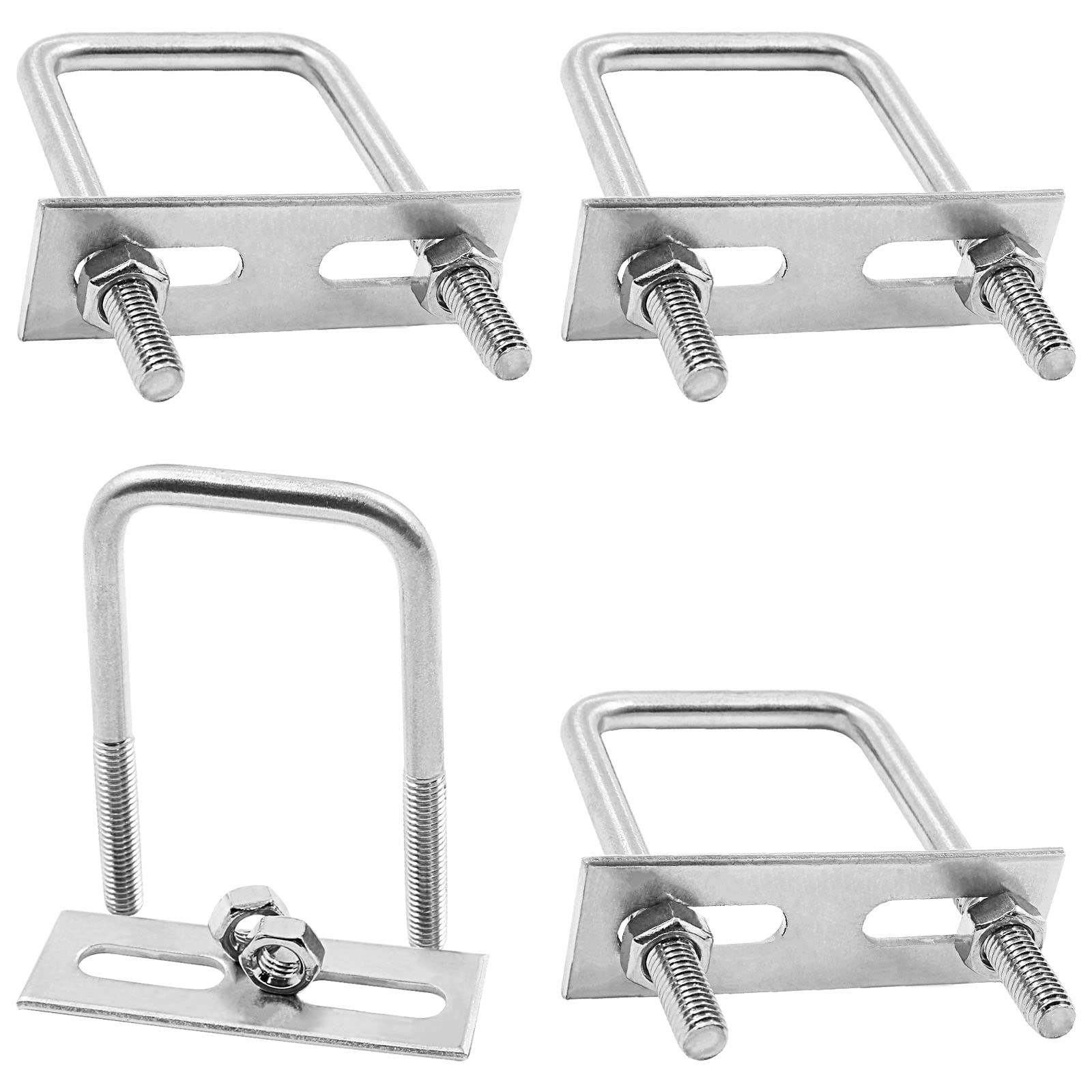BokWin 4PCS M6x35x75mm Stainless Steel Square U-Bolt Tie Down U Bolt with Frame Plate and Nuts