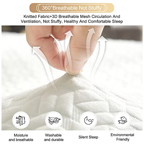 Fiberluxury 3 Inch Gel Infused Memory Foam Mattress Topper Queen Size, High Density Cooling Ventilated Design Memory Foam Bed Toppers-Ultra Plush Mattress Toppers with Bamboo Cover White