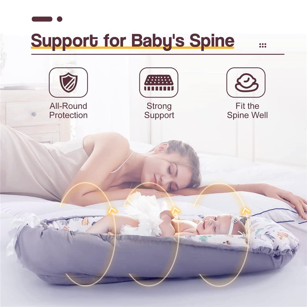Baby Lounger Baby Nest Cotton Breathable Sleeping Bed Cover for Newborn Nest Co Sleeping Bed Machine Washable,Animals