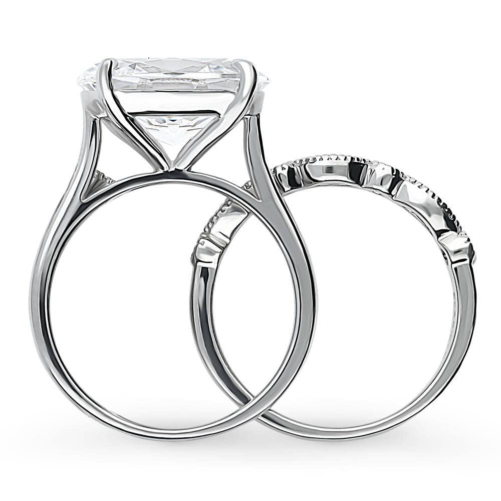 BERRICLE Sterling Silver East-West Wedding Engagement Rings Cubic Zirconia CZ Solitaire Ring Set for Women, Rhodium Plated Size 8