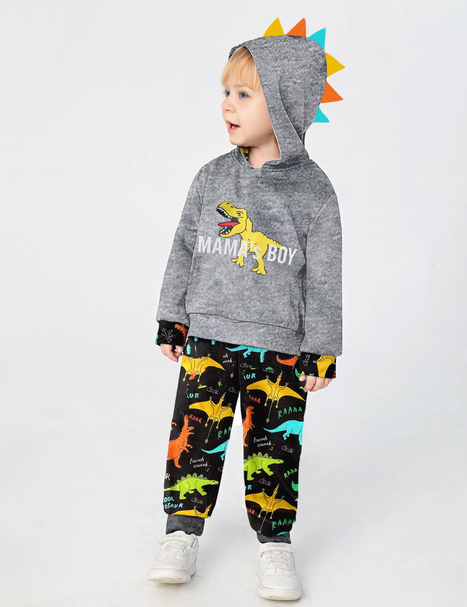 BAVADER Toddler Boy Clothes 18 24 Months Boy Clothes Mama's Boy Dinosaur Long Sleeve Hoodie Pant Sets Toddler Clothes for Boys