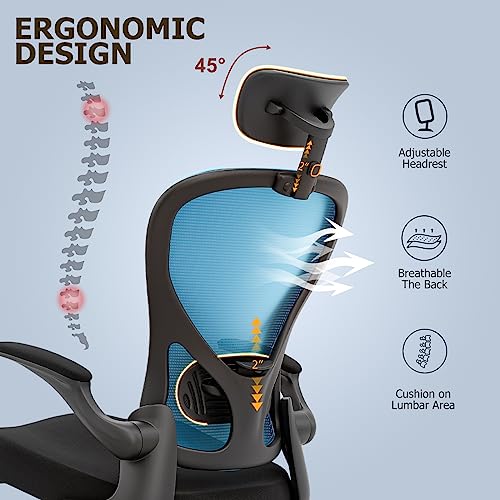 Frylr Ergonomic Home Office Desk Chair with Flip-up Arms and Headrest - Perfect for Big and Tall Users/Adjustable Lumbar Support/450 lbs Heavy Duty Office Chair(Black)