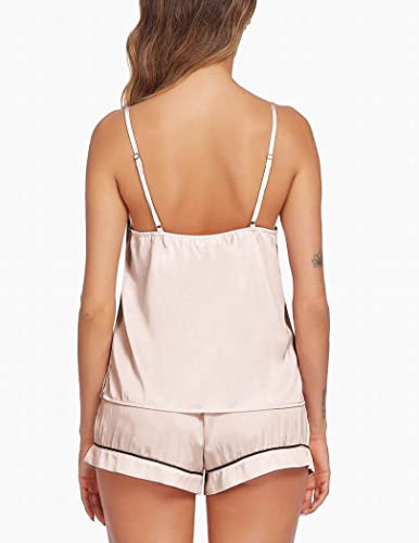 Ekouaer Two Piece Sleep Set Silk Pjs for Women Cute Pj Set Shorts Satin Cami Sleepwear Pajamas Set (Champagne,L)