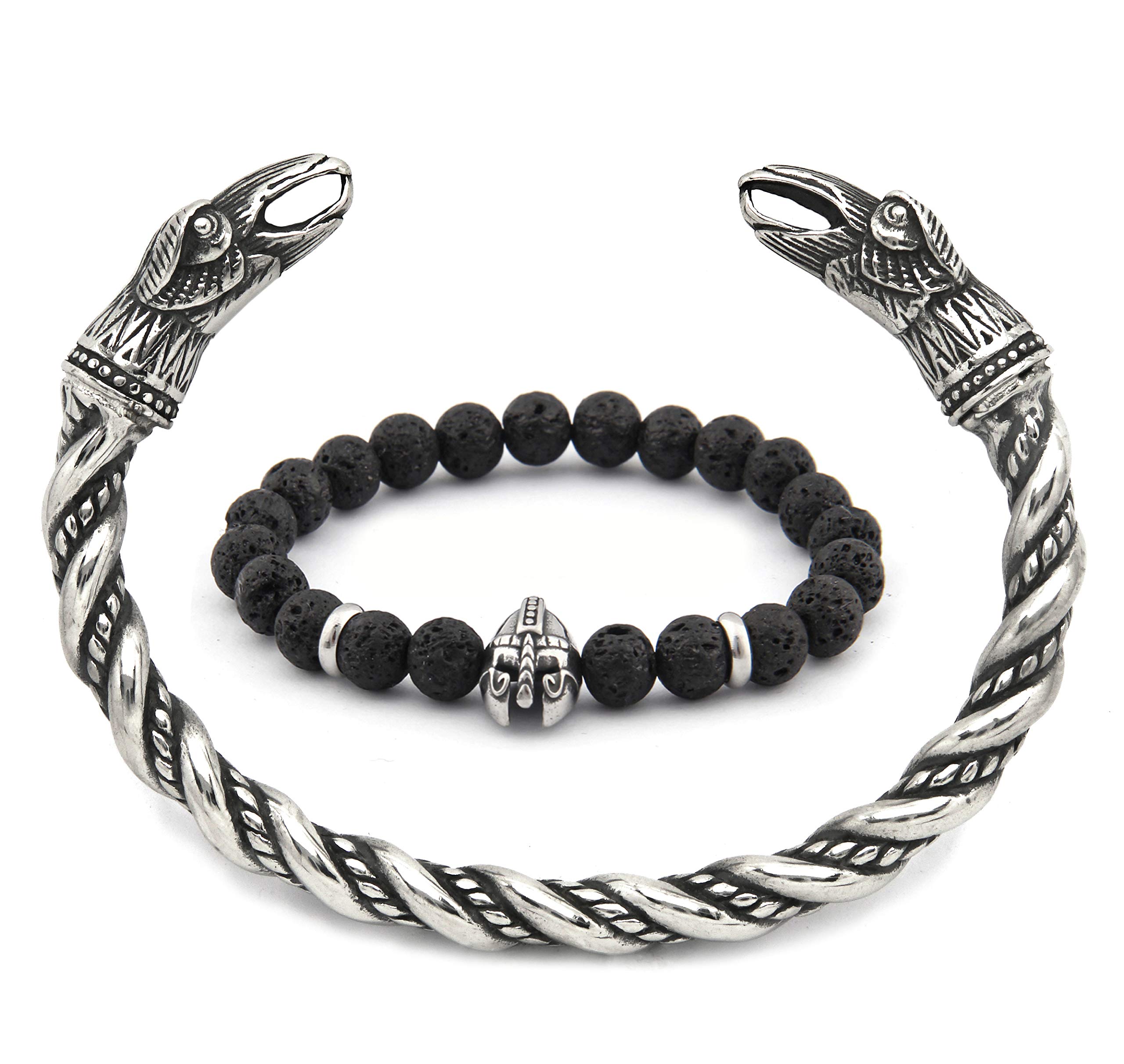 BAVIPOWER Odin Raven Head Twisted Bangle Cuff Stainless Steel Ancient Authentic Scandinavian Accessory