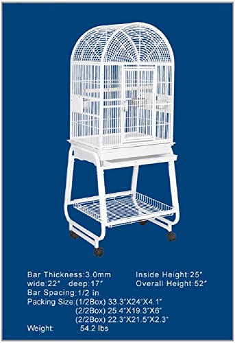 HQ 22x17 Dome Top Bird Cage and Rolling Stand w Shelf Black