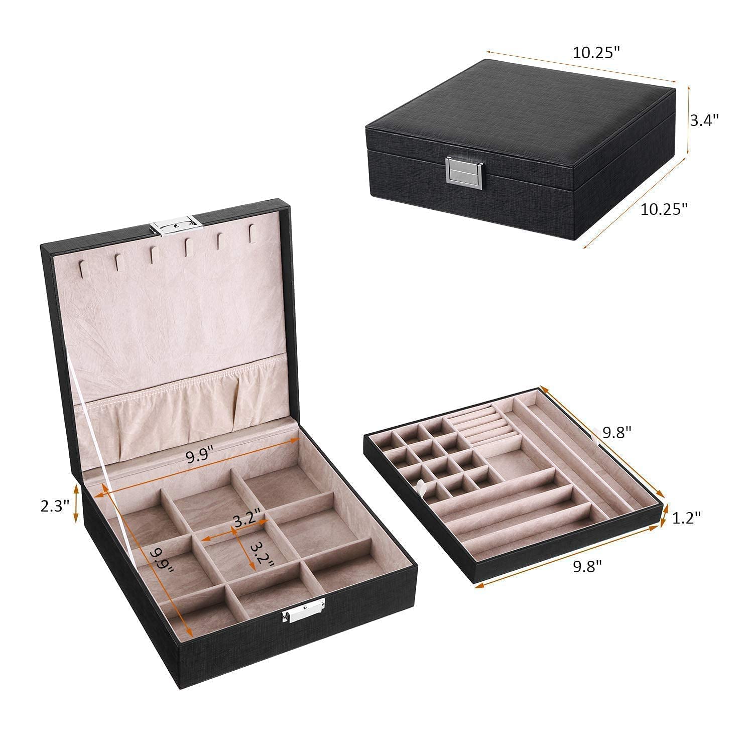 BEWISHOME Jewelry Box Organizer 40 Section Display Tray Jewelry Box for Women 35 Compartments Jewelry Organizer Black