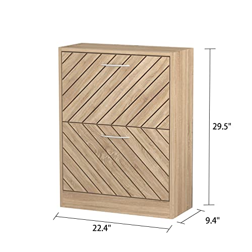 FUFU&GAGA Shoe Cabinet with 2 Flip Drawers for Entryway, Modern Shoe Storage Cabinet, Freestanding Shoe Rack Storage Organizer (22.4”W x 9.4”D x 29.5”H) (Light Brown)