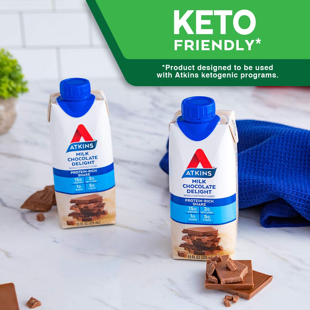 Atkins Milk Chocolate Delight and Mocha Latte Iced Coffee Protein Shakes Bundle (15g Protein, Low Glycemic)
