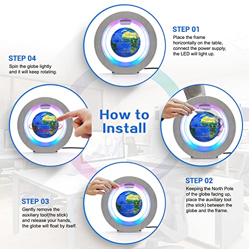 Flagest Magnetic Levitation Floating Globe - Levitating O Shape Globe with LED Lights for Educational Home Office Desk Decor - Birthday Holiday Party Christmas Gift (4Inches Globe)