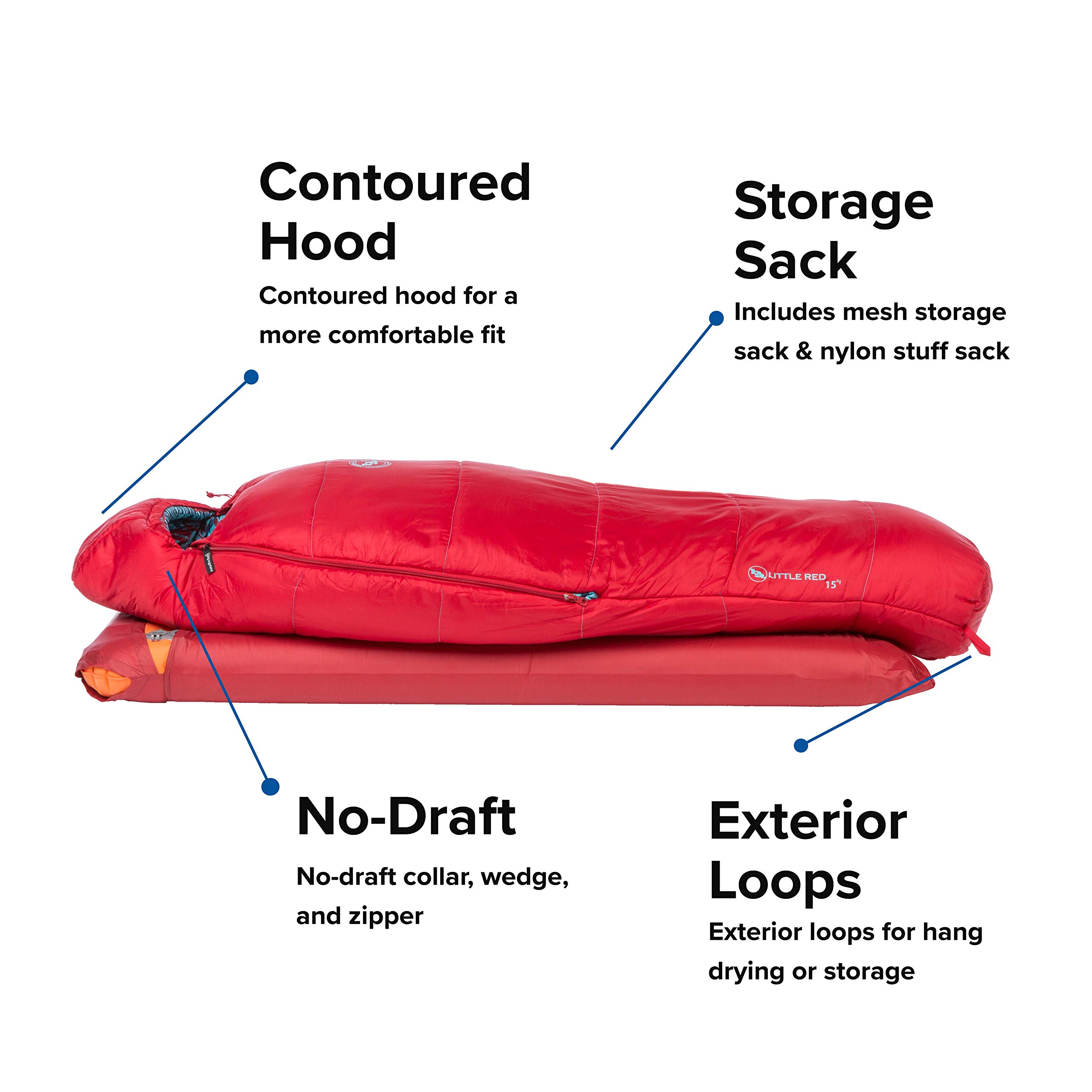 Big Agnes Duster 15 Kids' Synthetic Mummy Sleeping Bag, Red, Regular Length, Right Zipper
