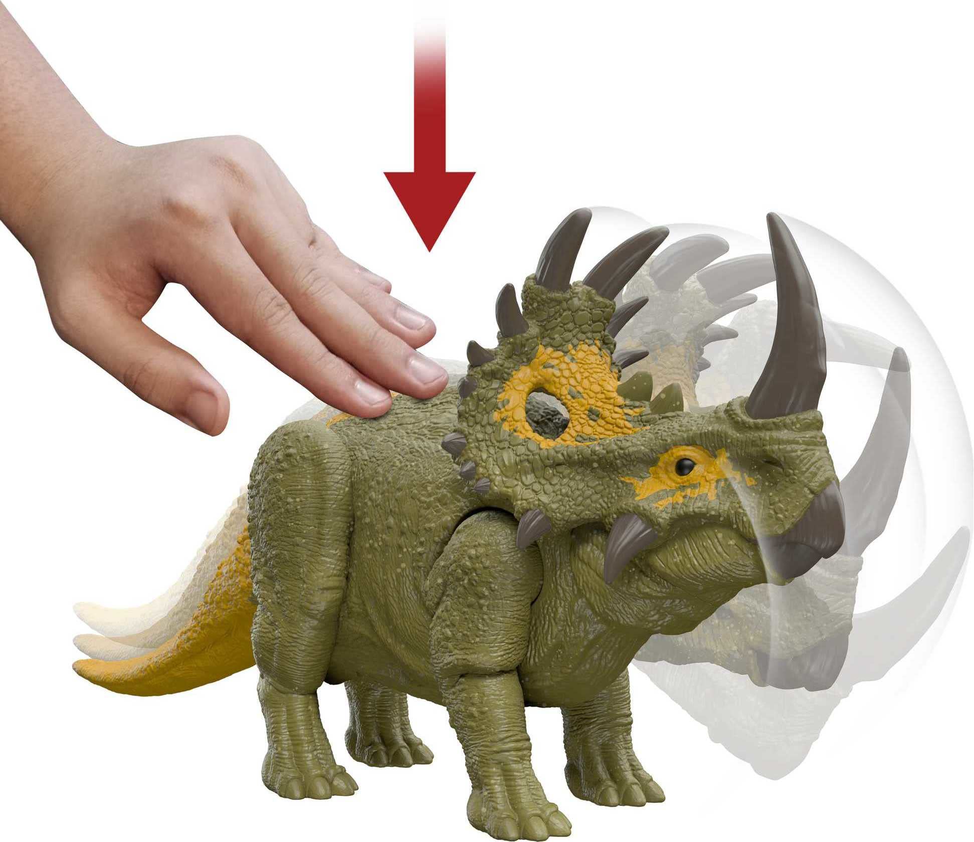 Mattel Jurassic World Dominion Roar Strikers Dinosaur Action Figure with Roaring Sound & Attack Action, Sinoceratops Dino Toy Includes Downloadable App & AR