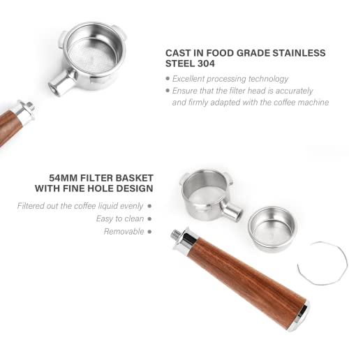 CrossCreek 54mm Espresso Bottomless Portafilter with 3 Ear | Fits 54mm Breville/Sage Barista Espresso Machine | Stainless Steel Basket and Walnut Handle | Espresso Accessories