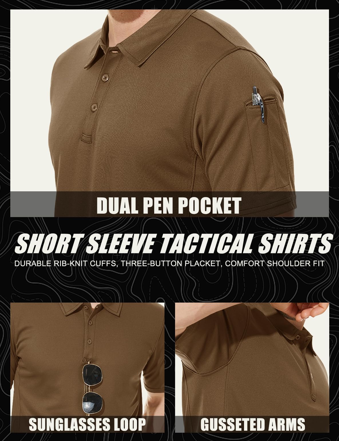 MAGCOMSEN Mens Polo Shirts Short Sleeve Work Shirts Golf Shirts Casual Shirts Quick Dry Shirts Summer Shirts Brown L