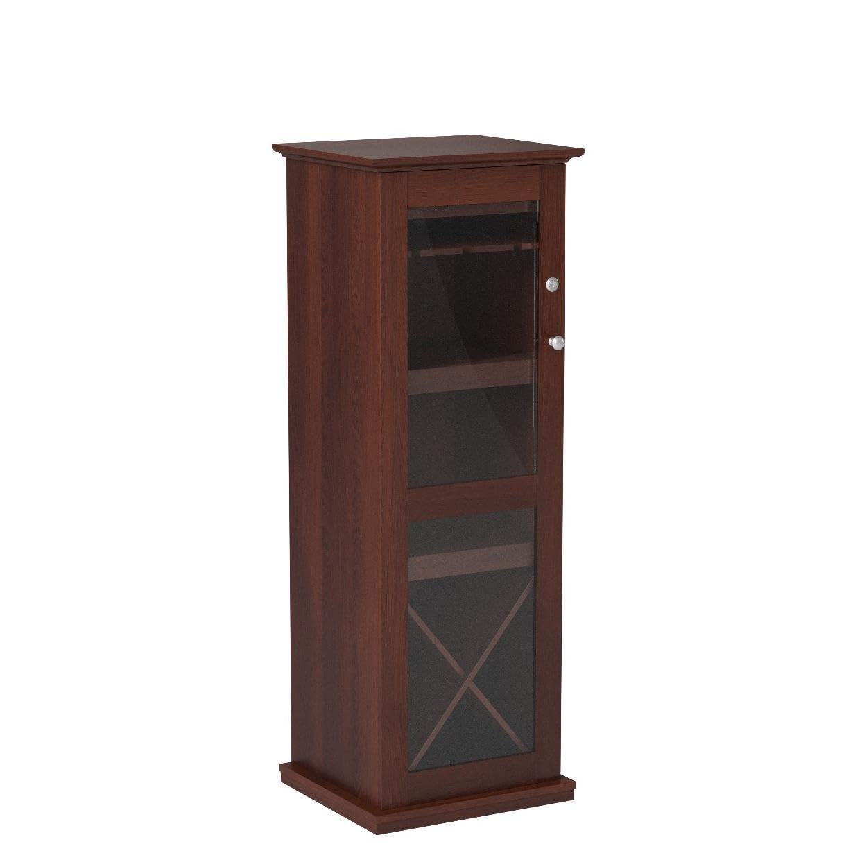 Atlantic Herrin Bar Cabinet, Tempered Glass Lockable Door, European Hidden Hinges, Storage for 9 Wine Glasses & 16 Bottles of Wine, Accessory Drawer & Liquor Storage, PN 38408116 β Textured Chestnut
