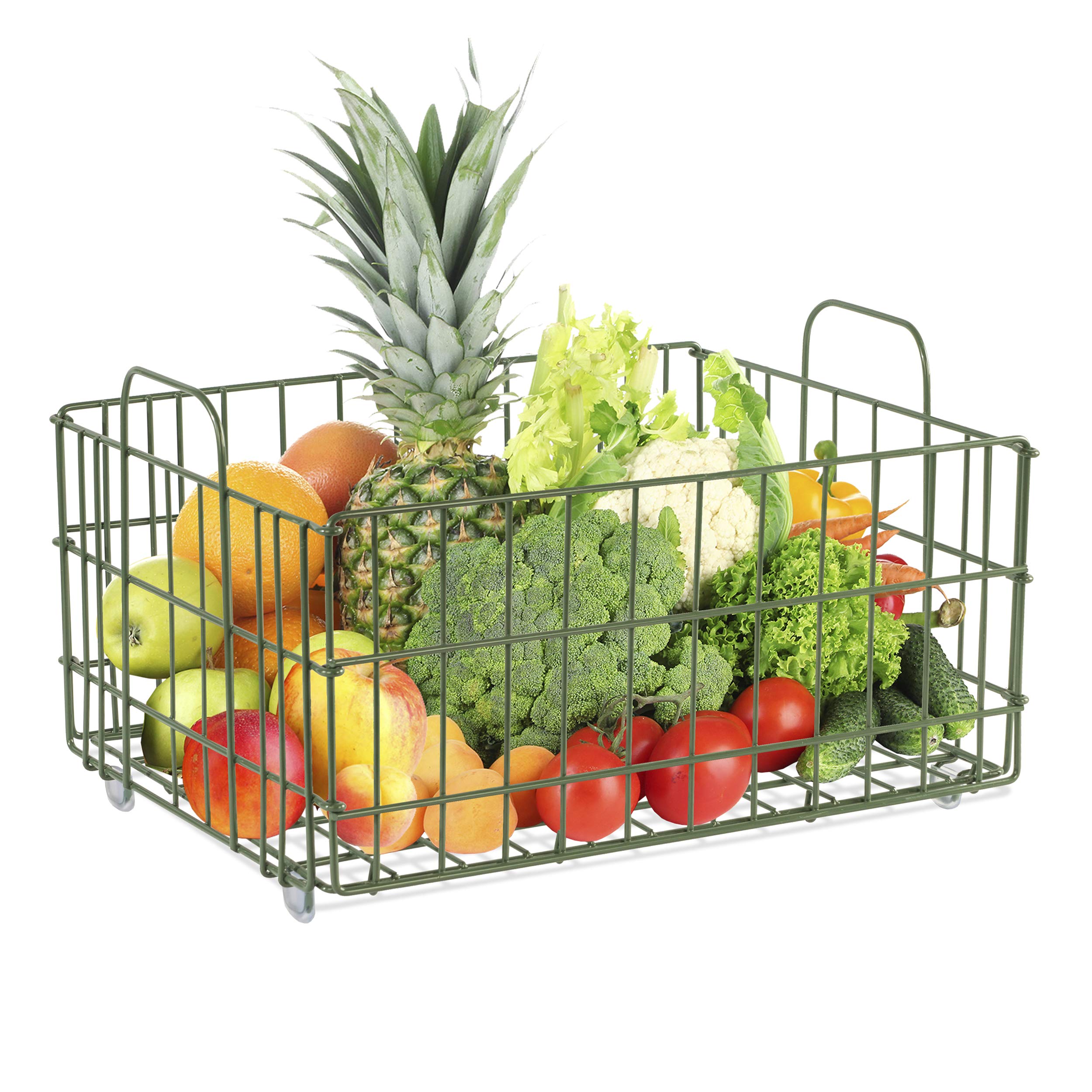 Atlantic Tabletop Wire Storage Basket, Heavy-Gauge Powder-Coated Metal Wire Construction, Stackable for Easy Expansion, Collapsible & Foldable, Non-Slip Feet, Plastic Liner, PN 23308042 – Green
