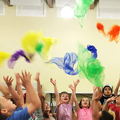 Novelty Place 12Pcs Dance Juggling Scarves, Silk Square Play Scarves for toddlers and kids - Performance Props Musical Instrument Accessories - 6 Colors