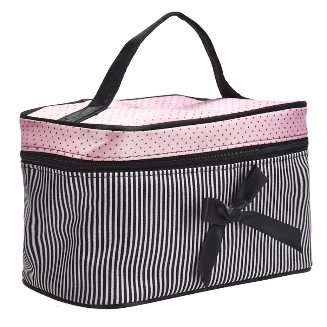 IEason Cosmetic Bag,Clearance Square Bow Stripe Cosmetic Bag Hot (Black)