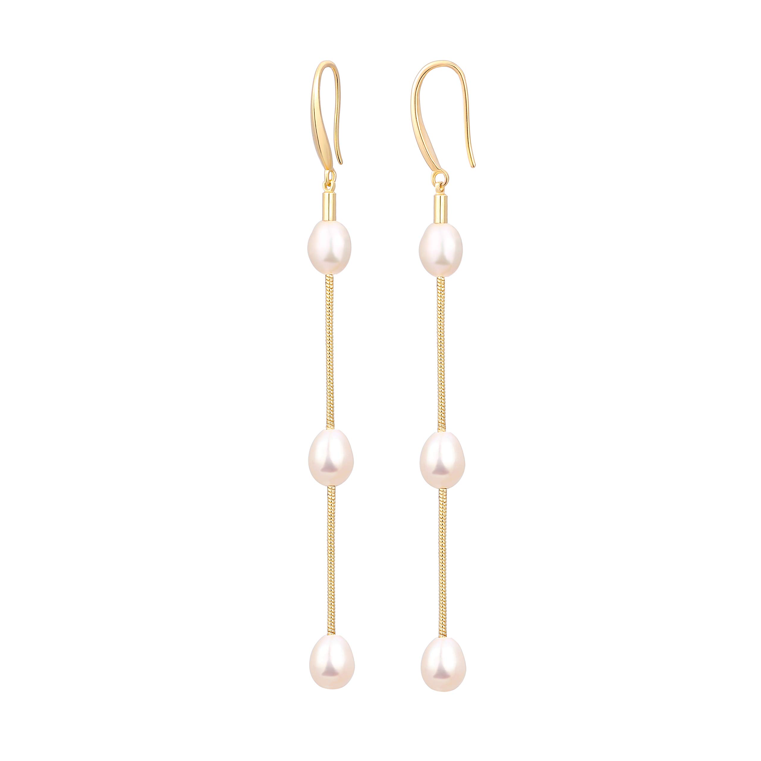 Baroque Pearl 18K Gold Hoop Drop Dangle Earrings for Women Long Snake Chain Dainty Bridal Earrings for Wedding