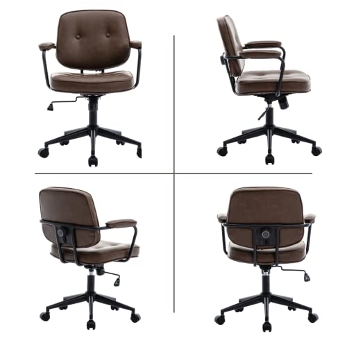HEAH-YO Modern Home Office Desk Chair, Height-Adjustable Computer Desk Chair with Wheels and Arms, Swivel Task Chair with Back Support for Home Office, PU Brown