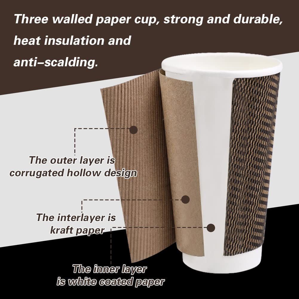 BALDCC 16 oz Disposable Coffee Cups with Lids,70 Set Wall Paper Cup, Three Layer Insulated Coffee Cups with Lids More Suitable for Hot Drinks Such as Coffee, Tea or Hot Chocolate