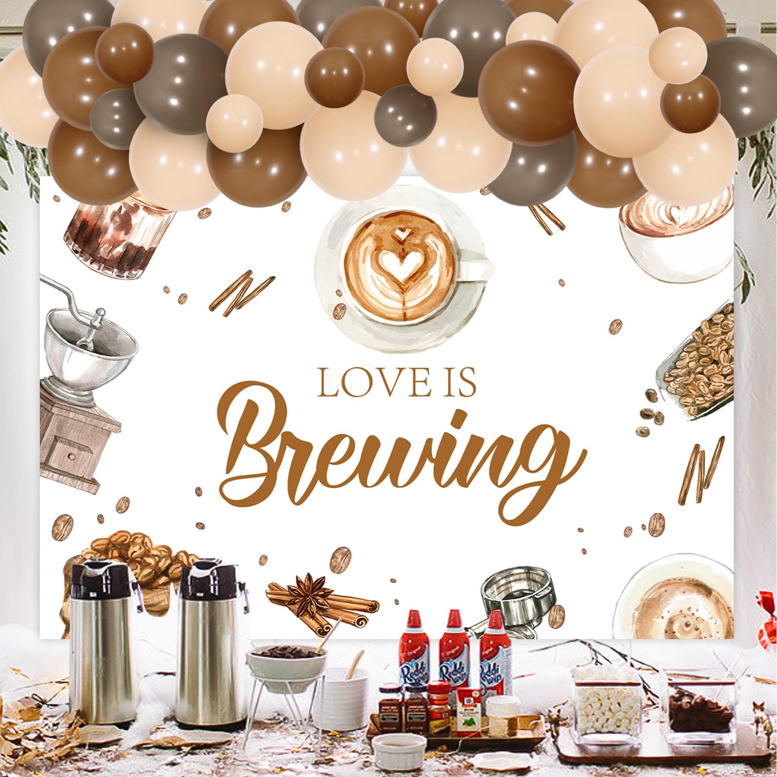 Coffee Bridal Shower Decorations Love is Brewing Backdrop Banner Coffee Balloon Arch Kit Love is Brewing Bridal Shower Decorations Coffee Bar Bachelorette Party Supply for Coffee Lovers Wedding Shower