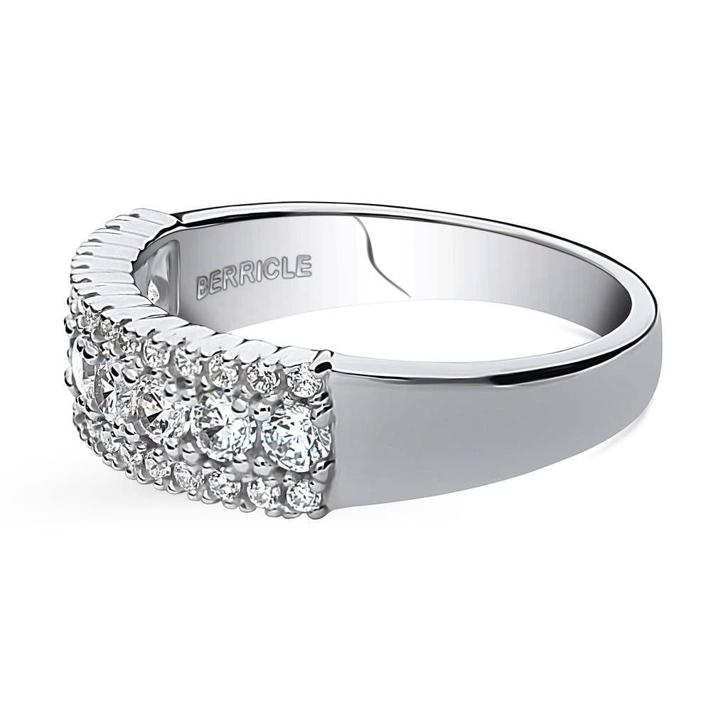 BERRICLE Sterling Silver Wedding Rings Cubic Zirconia CZ Statement Anniversary Half Eternity Ring for Women, Rhodium Plated Size 7