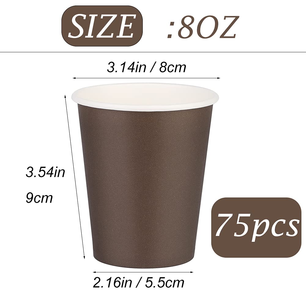 BALDCC 75 Packs of Brown Paper Hot Cups, 8 oz Disposable Paper Cups, Hot Coffee Cups, Beverage Cups, Suitable for Offices, Home Kitchens, Coffee Shops(Brown)