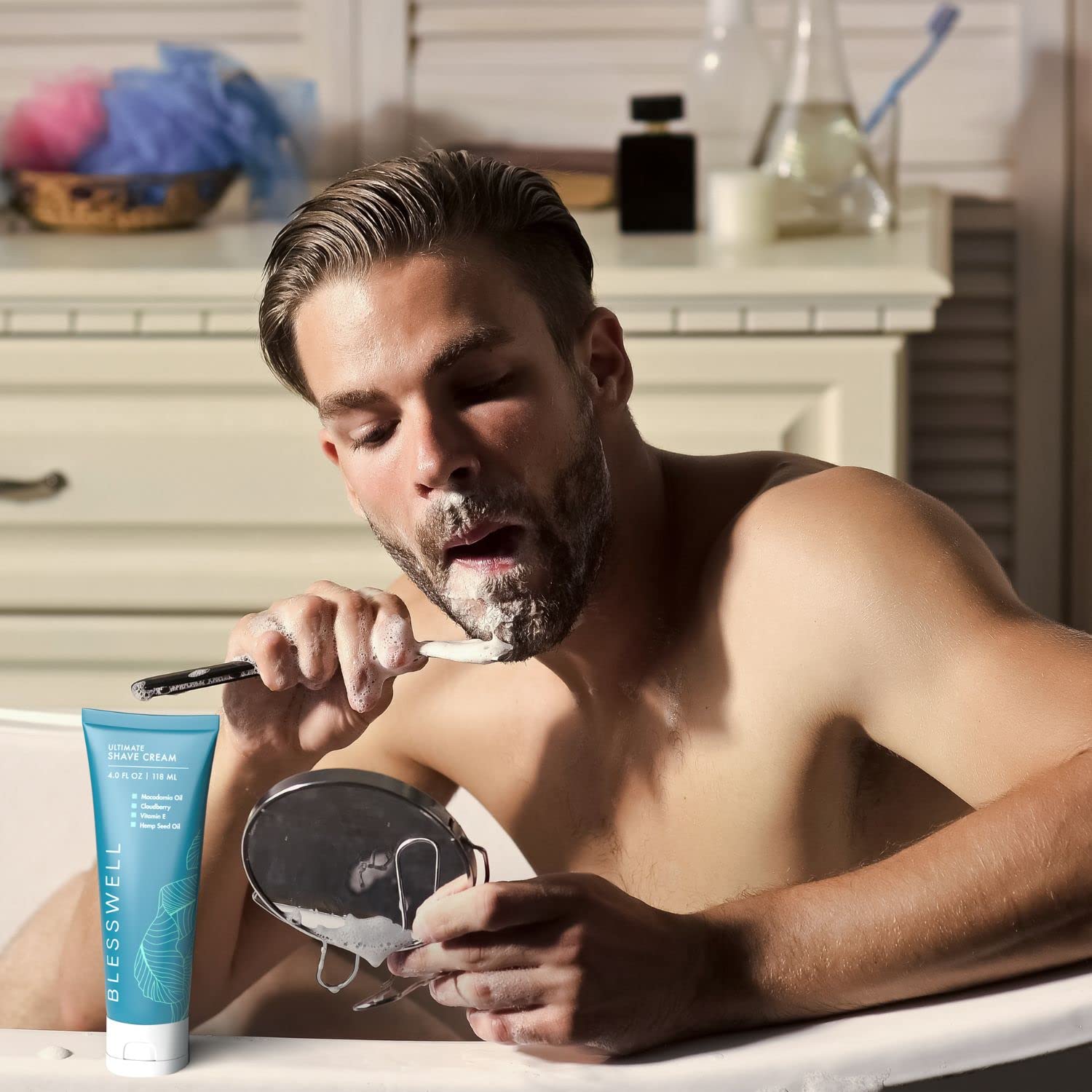 Blesswell Ultimate Shave Cream - Men's Energizing Shaving Cream - For All Skin Types - Skin Moisturizing, Smoothing, Cooling, Freshly Scented (2-Pack)
