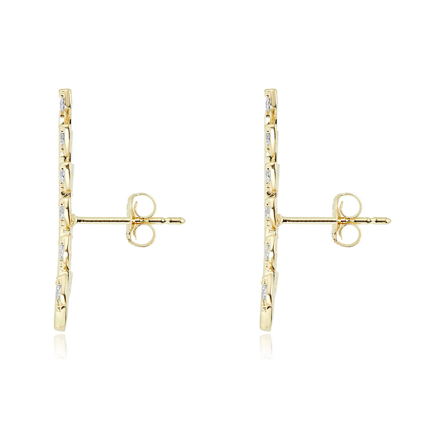 AVORA 10K Yellow Gold Olive Leaf Ear Crawler/Climber Simulated Diamond CZ Earrings
