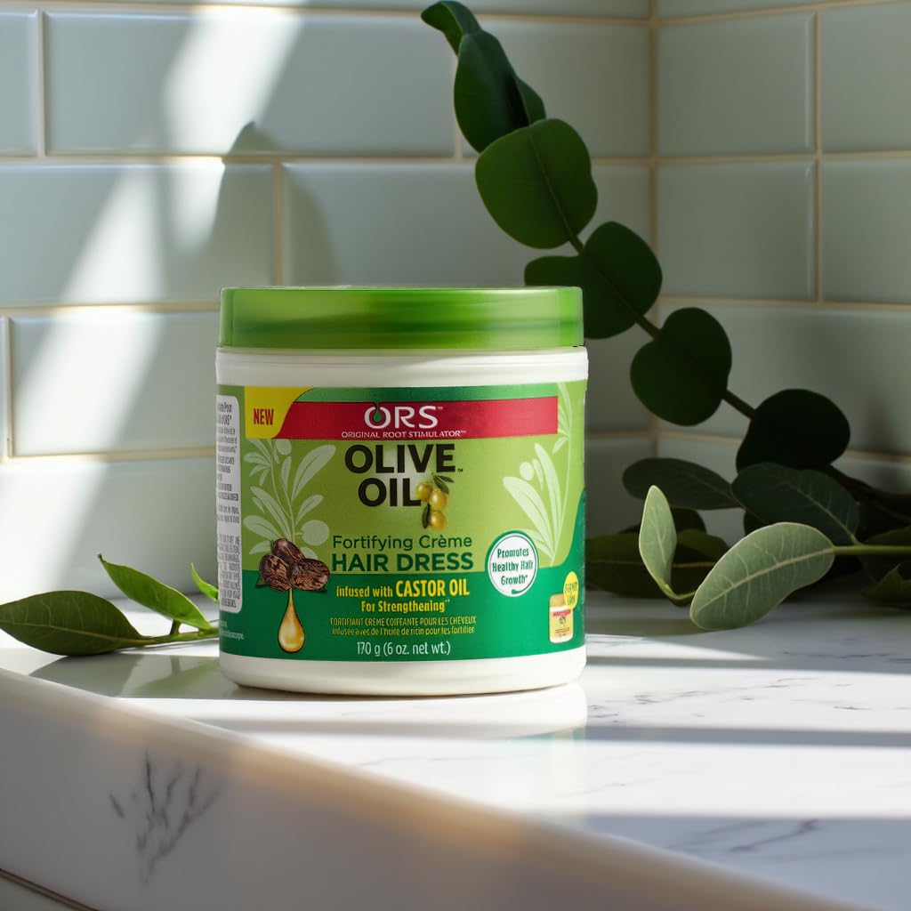 ORS Olive Oil Fortifying Cream Hair Dress Infused with Castor Oil for Strengthening 6 Ounces