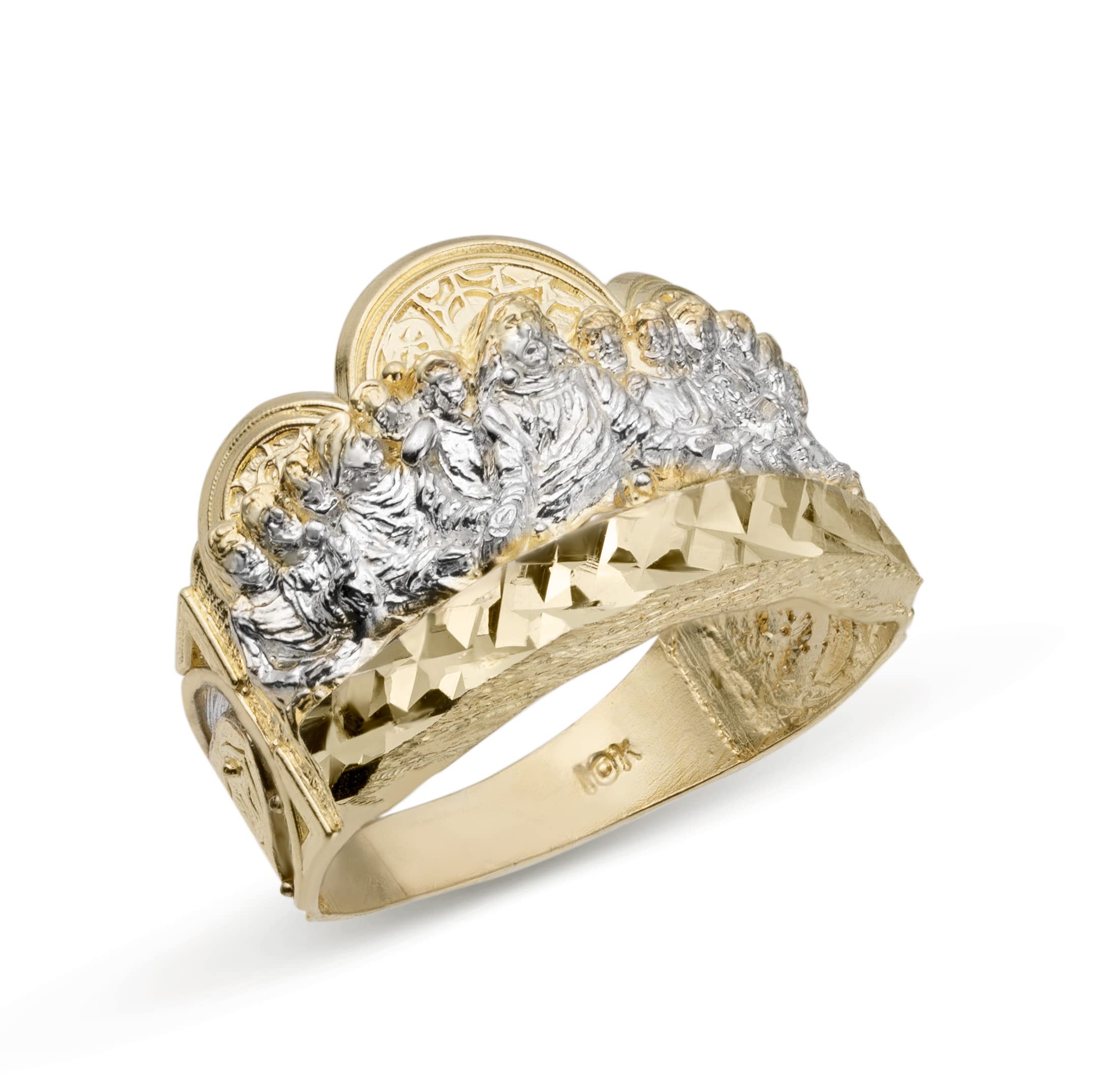 BAYAM Diamond-Cut Last Supper Ring Real Solid 10K Yellow White Gold Jewelry (11)