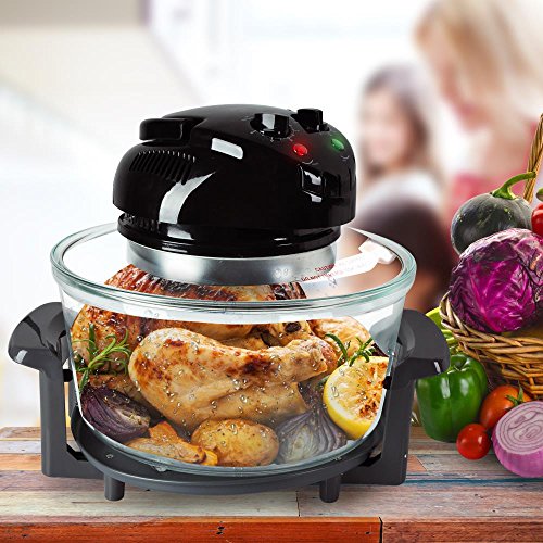 Nutrichef Convection Countertop Toaster Oven - Healthy Kitchen Glass Air Fryer Roaster Oven, Bake, Grill, Steam Broil, & Roast - Includes Glass Bowl, Broil Rack, & Toasting Rack - 18 Quart Capacity