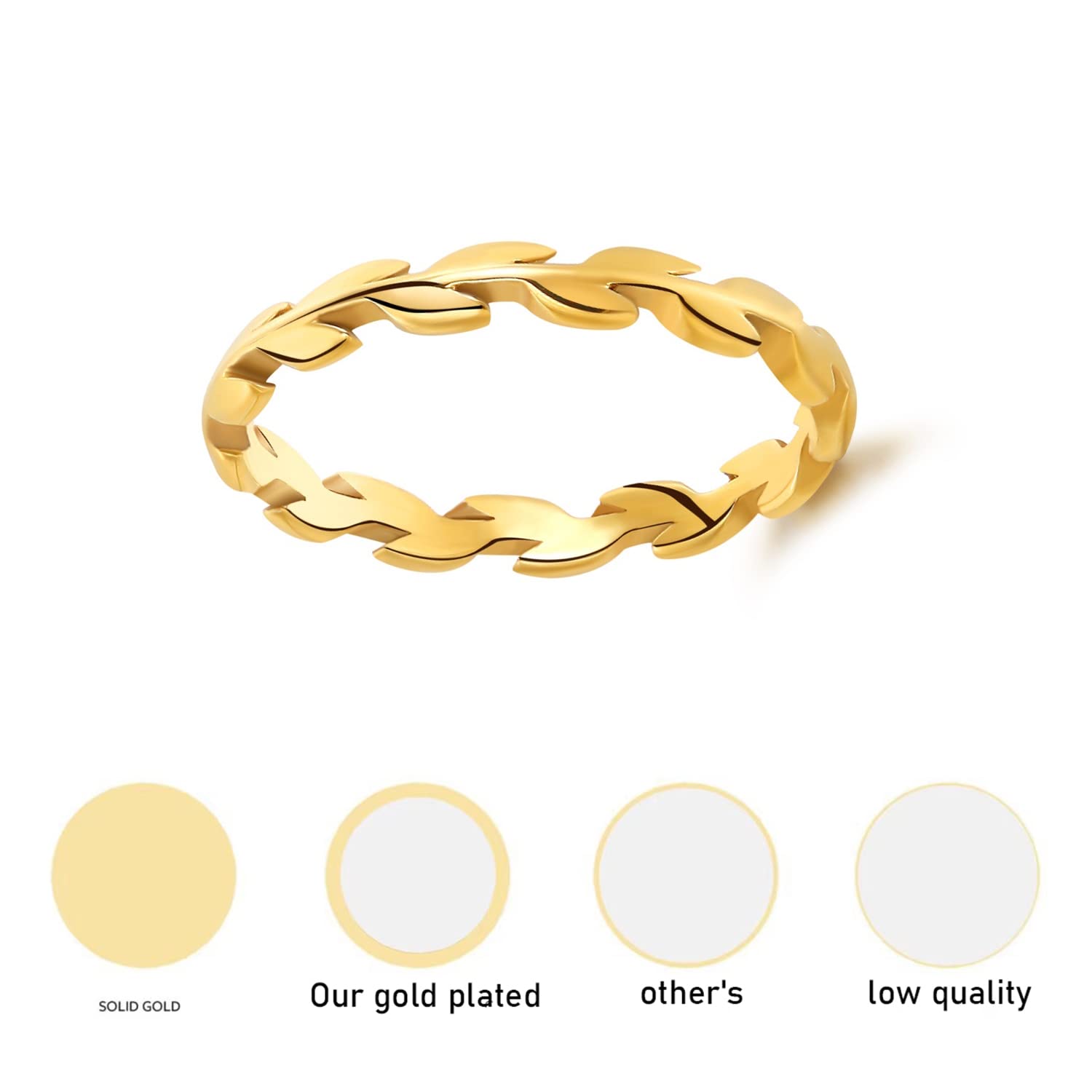 BOBOLOVER 14K Gold Plated 2MM Vine Rings Slim Thin Finger Knuckle Stacking Bands for Women and Men Gold Leaf Leaves Olive Leaf Statement Ring