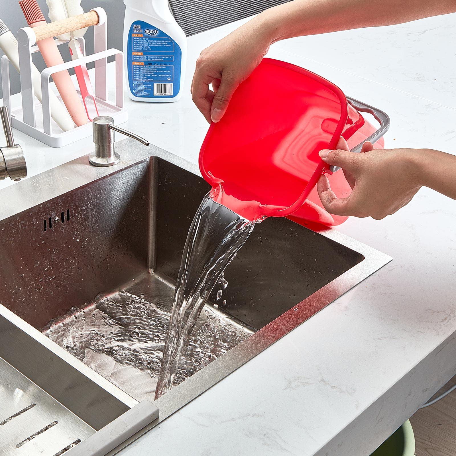 Irenare 8 Pcs Sanitizing Bucket 3 Quart Cleaning Bucket Small Detergent Square Bucket, Spout and Handle Plastic Utility Cleaning Pail for Kitchen Home Offices Commercial Use(Red)