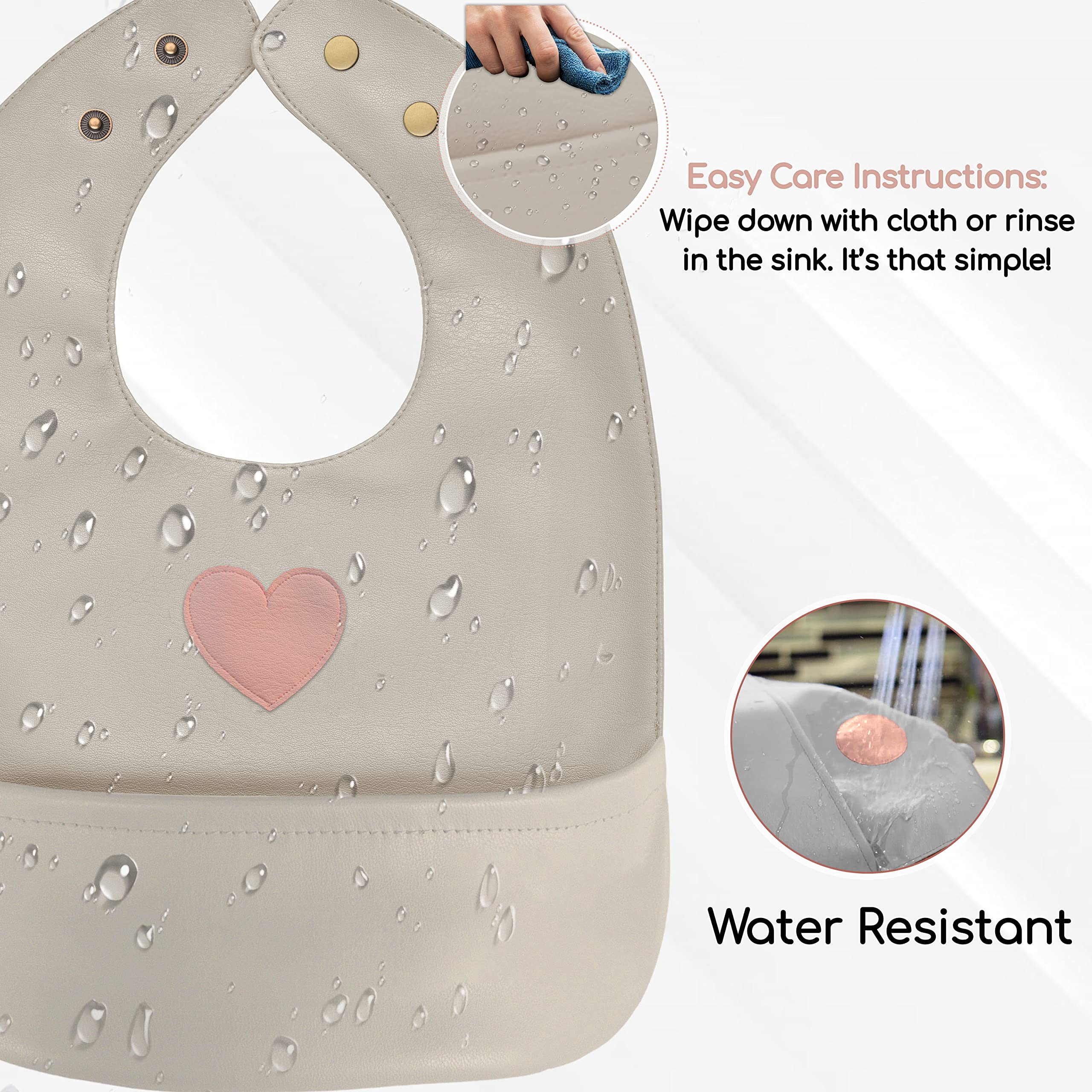 Bleu La La Silicone Free Vegan Leather Buttery Soft Bibs with Pocket for Feeding Toddlers