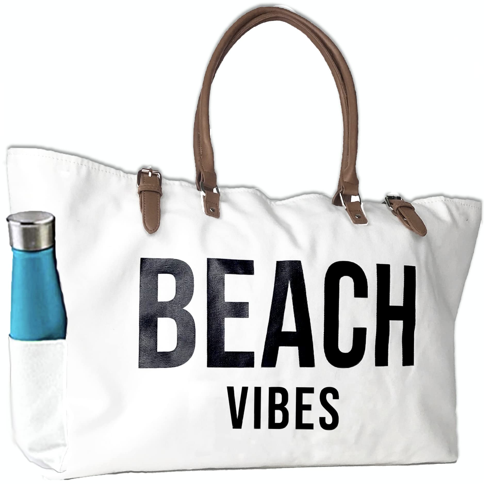 Keho Waterproof Canvas Beach Bag with Pockets For Women (Sandproof) - Navy …