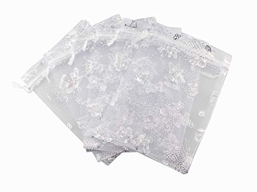 QIANHAILIZZ 5 x 7 Inch White 100 Butterfly Organza Jewelry Gift Pouch Candy Pouch Drawstring Wedding Favor Bags SDHD211301810X