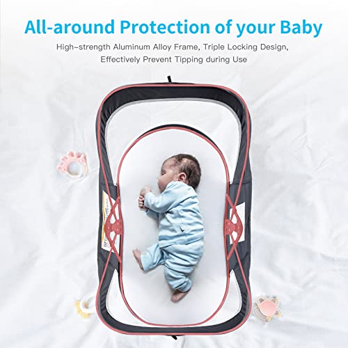 Sporary Travel Bassinet Portable Bassinet,Portable Travel Crib Infant Travel Bed with Mosquito Net and Canopy,Lightweight and Foldable