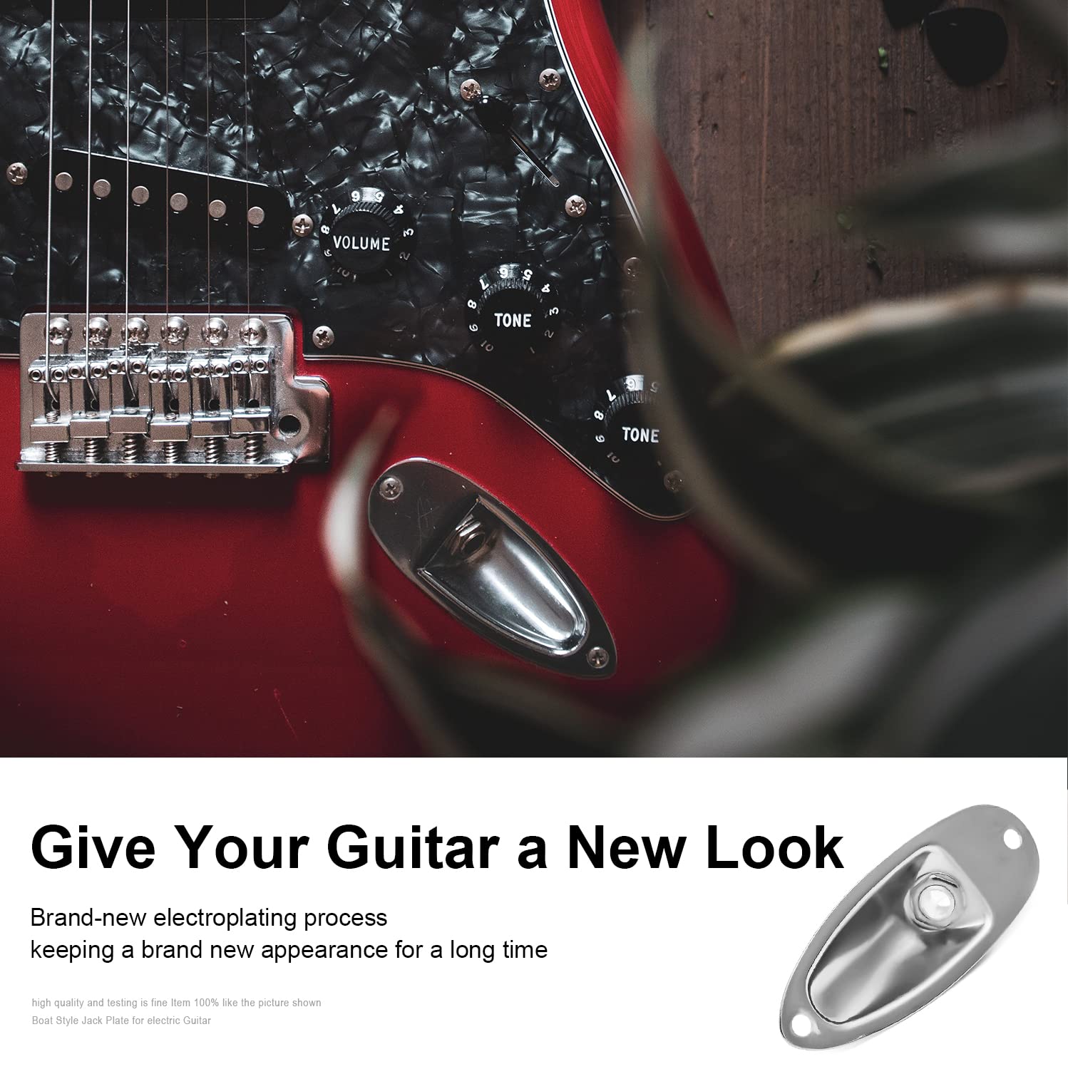 MAXCHEER Guitar Input Jack Socket Plate Output Loaded Boat Style 1/4 Inch with Screws for Fender Stratocaster Strat St Mono Electric Guitar for Electric Guitar Replacement Parts (Chrome)
