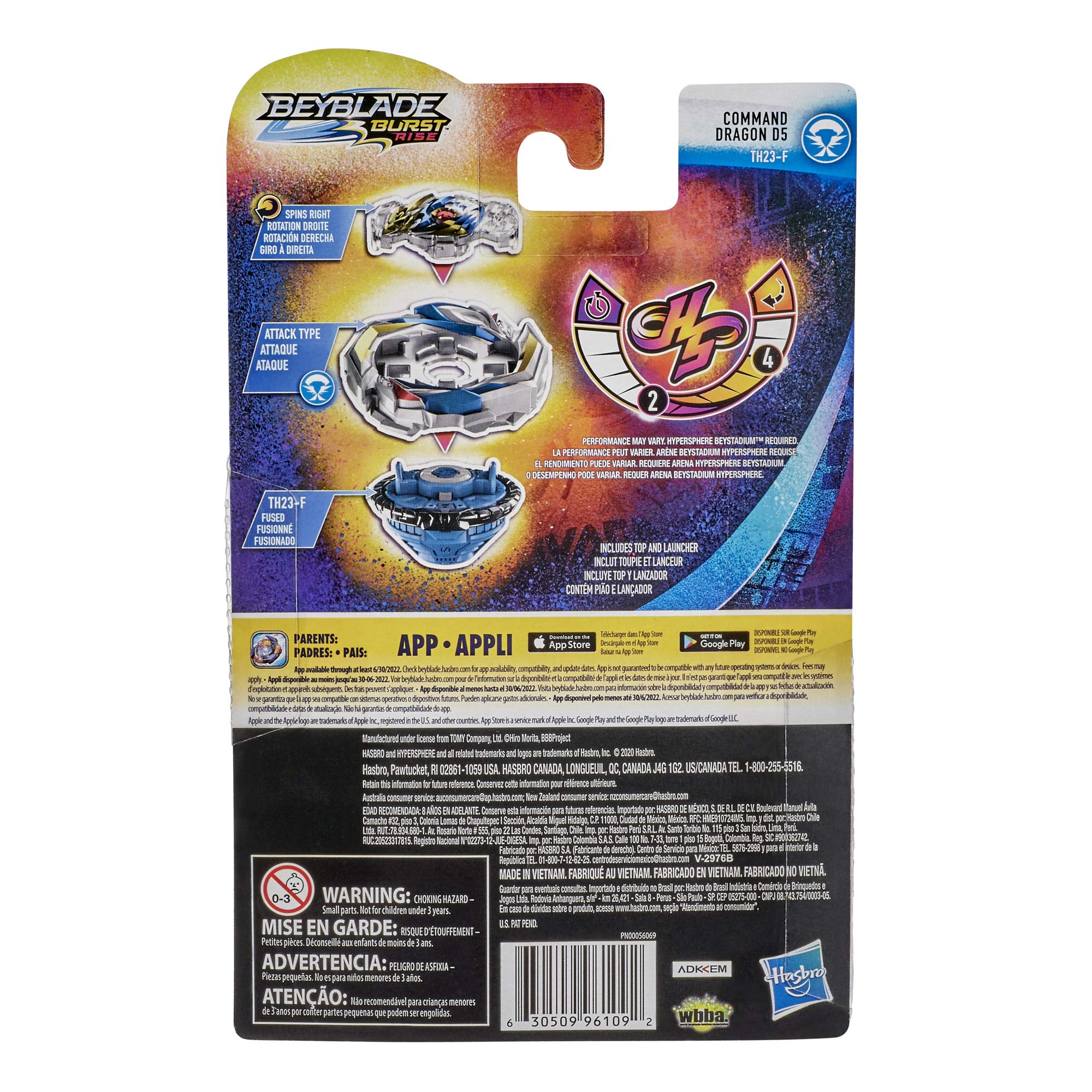 Beyblade Burst Rise Hypersphere Command Dragon D5 Starter Pack - Attack Type Battling Game Top and Launcher, Toys Ages 8 and Up