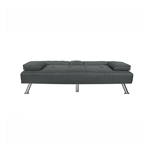 FULife Tufted Upholstered Futon Sofa Convertible Sleeper Couch Bed Daybed Loveseat,Folding Recliner with 2 Cup Holders,Removable Soft Pillow-Top Armrest,3 Angles for Living Room Small Place