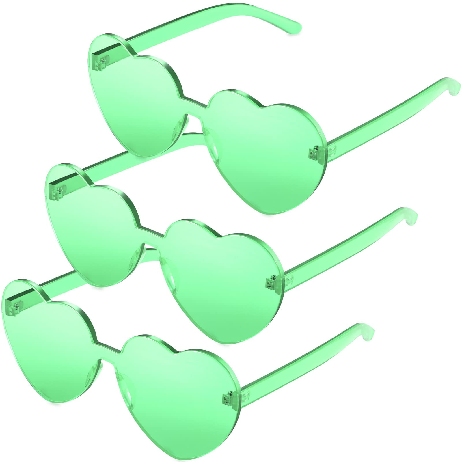 Maxdot 3 Pieces Heart Shaped Sunglasses Candy Color Rimless Heart Glasses for Women Colorful Summer Party Favors(Fruit Green)