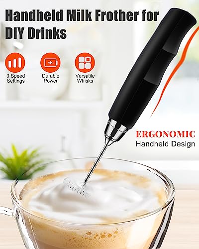 ODIFORGO Milk Frother Handheld, USB Rechargeable Electric Whisk 3 Speed Adjustable, Coffee Frother Wand with 3 Stainless Whisks, Egg Beater, Drink Mixer Blender for Coffee Latte Cappuccino Matcha