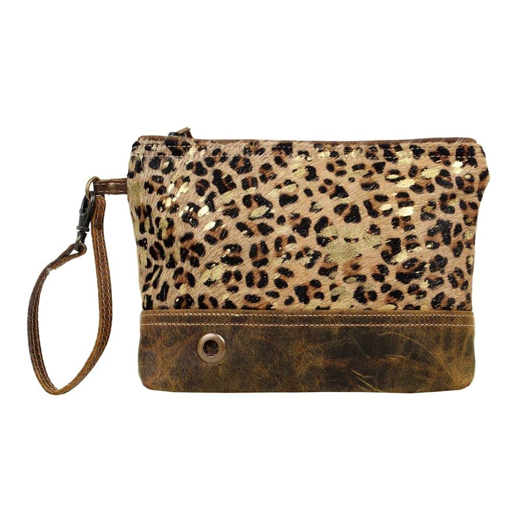 Myra Bag Pouch Delight Canvas And Cowhide Bag Upcycled Canvas, Leather & Cowhide S-2582